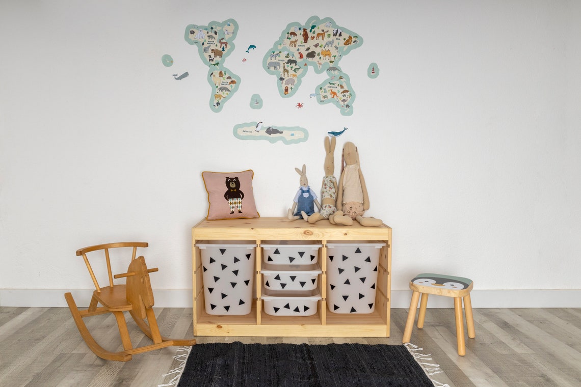 Kids World Map Decal Animals Map Vinyl Decal World Map Kids Sticker - Etsy