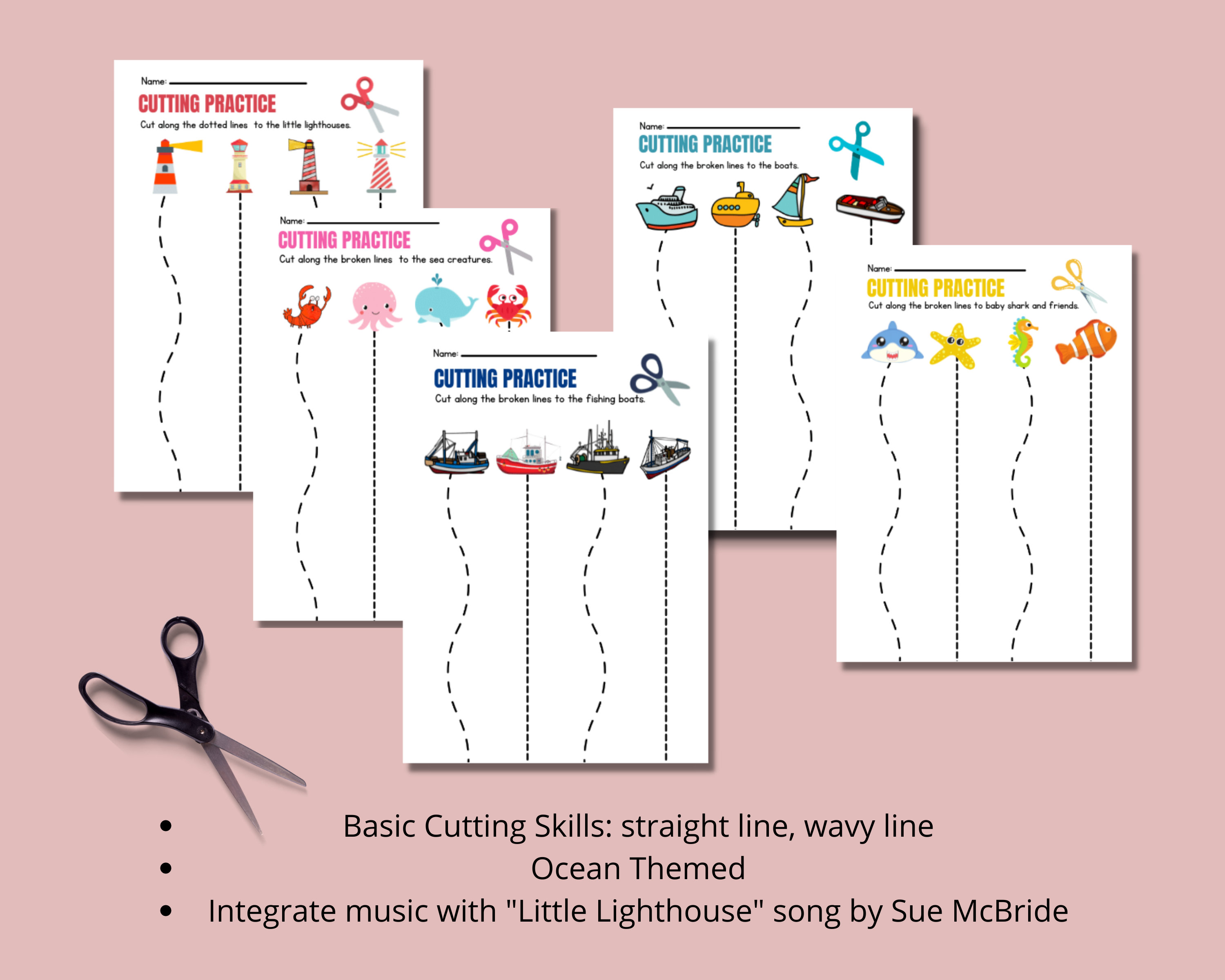 Ocean Theme Cutting Practice | Scissor Skills Printable - Etsy