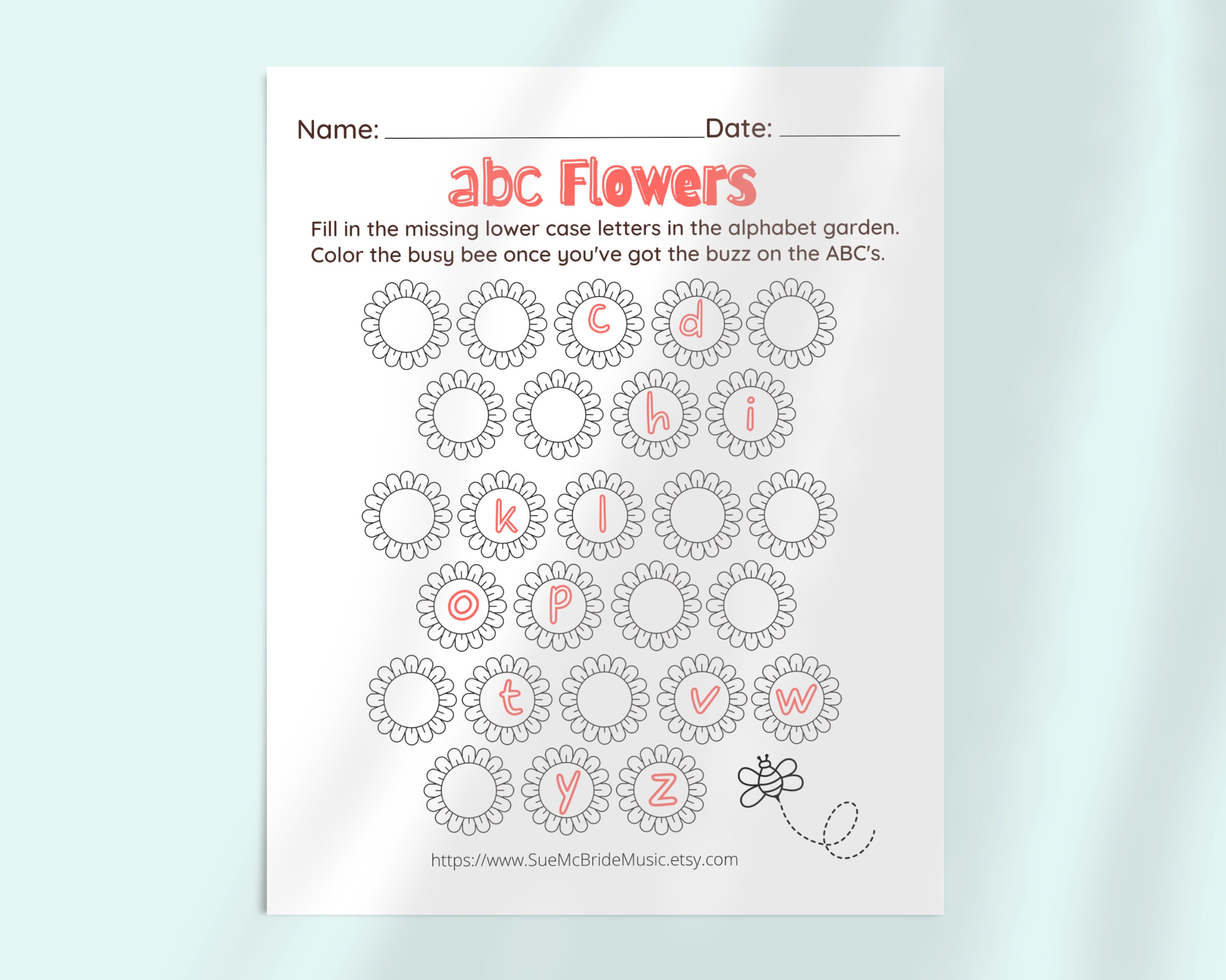 ABC Flowers | Alphabet Order Printable Worksheet - Etsy