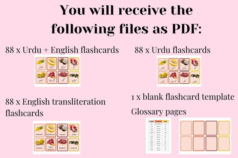 Urdu Food Vocabulary Flashcards | Montessori Inspired Educational ...