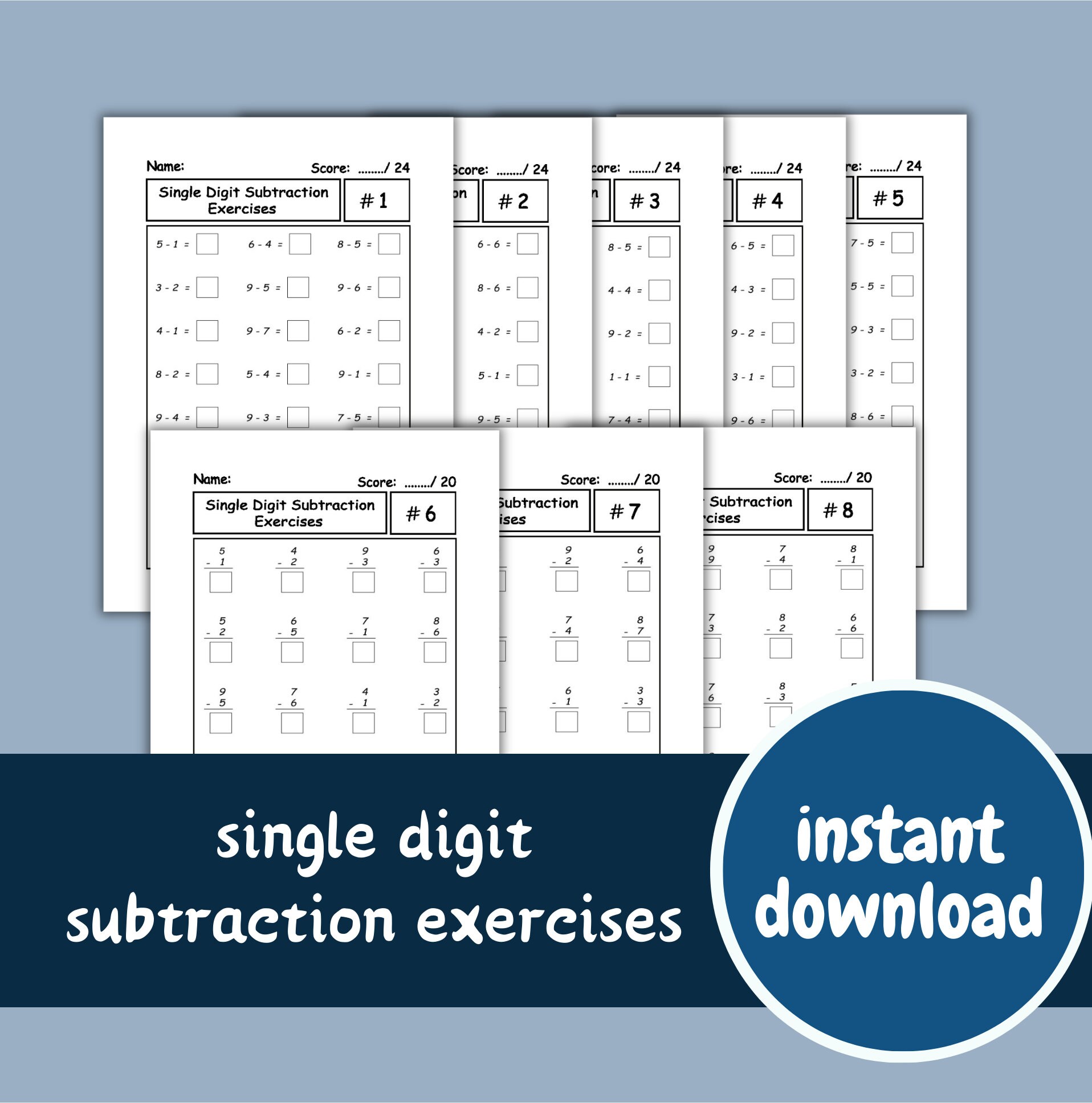 First Grade Math Worksheets for Kids, Single Digit Addition Subtraction ...