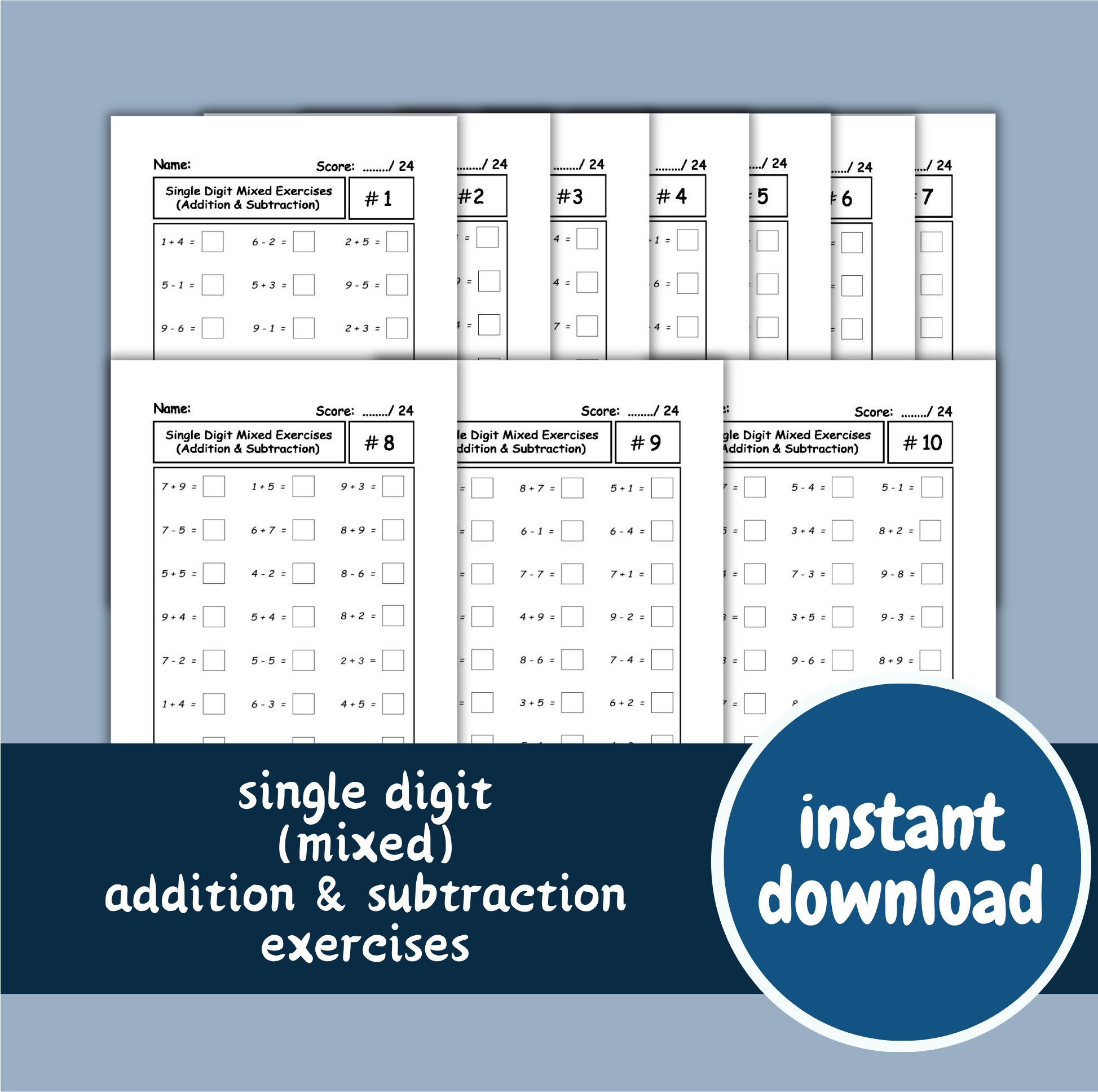 First Grade Math Worksheets for Kids, Single Digit Addition Subtraction ...