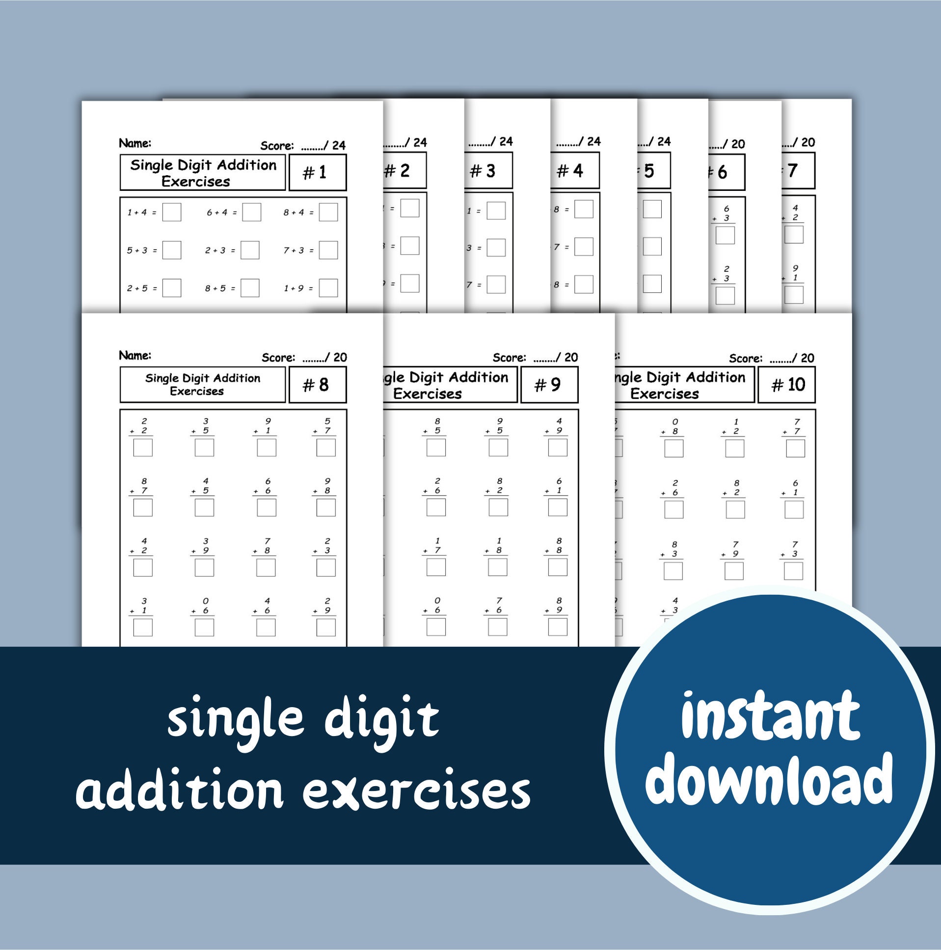 First Grade Math Worksheets for Kids, Single Digit Addition Subtraction ...
