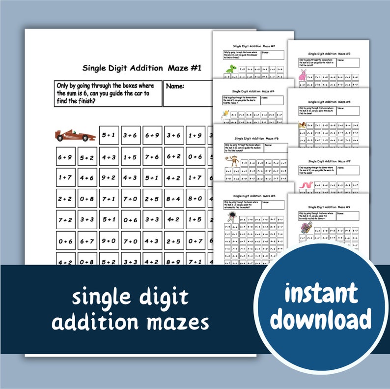 First Grade Math Worksheets for Kids, Single Digit Addition Subtraction ...