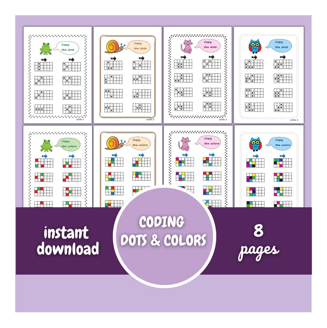 Introducing Coding, Coding for Kids, Copying the Dots and Colors, Coding Worksheets, Kids ...
