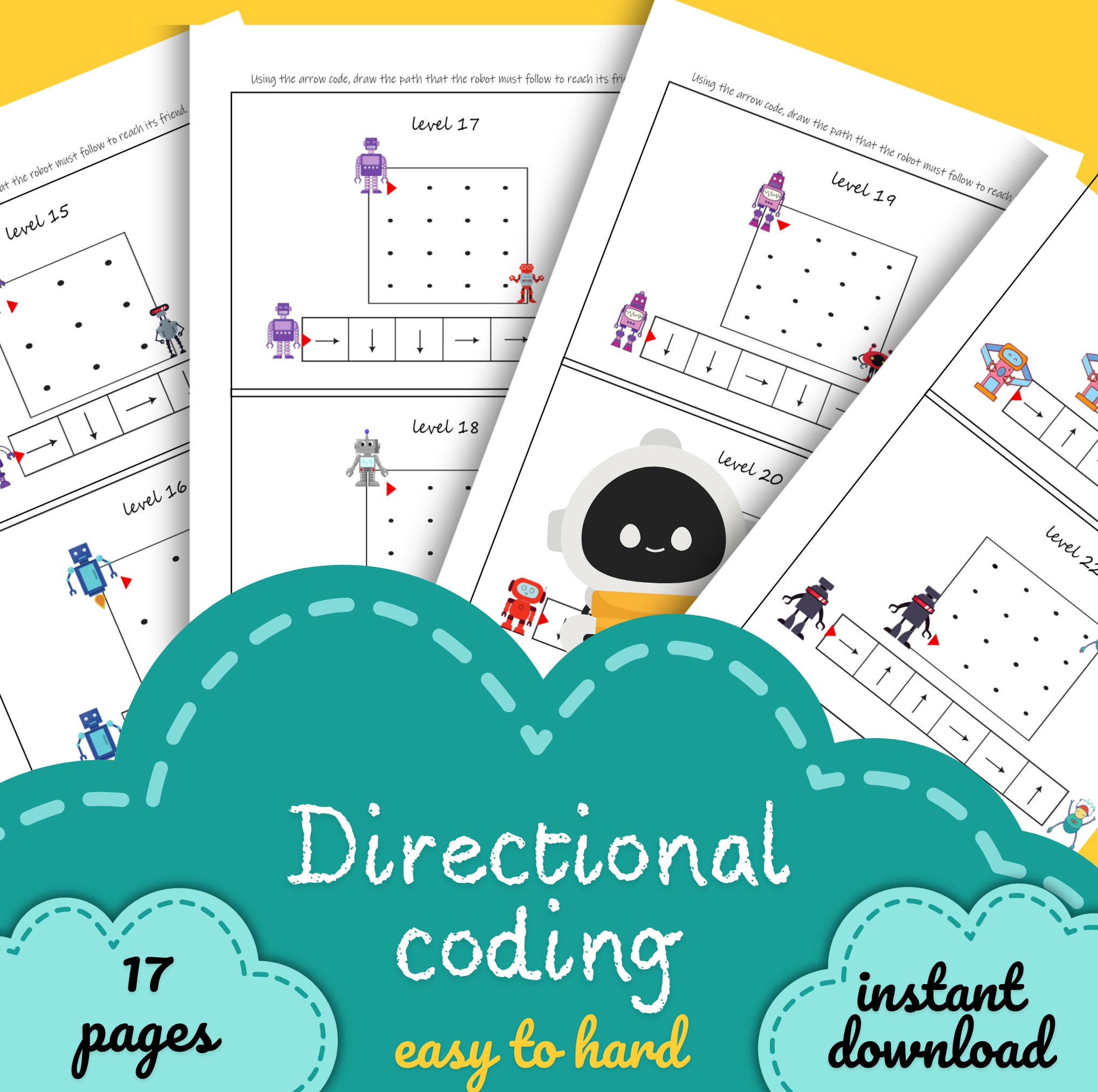 Directional Coding Worksheets for Kids, Arrows, Algorithm (digital ...