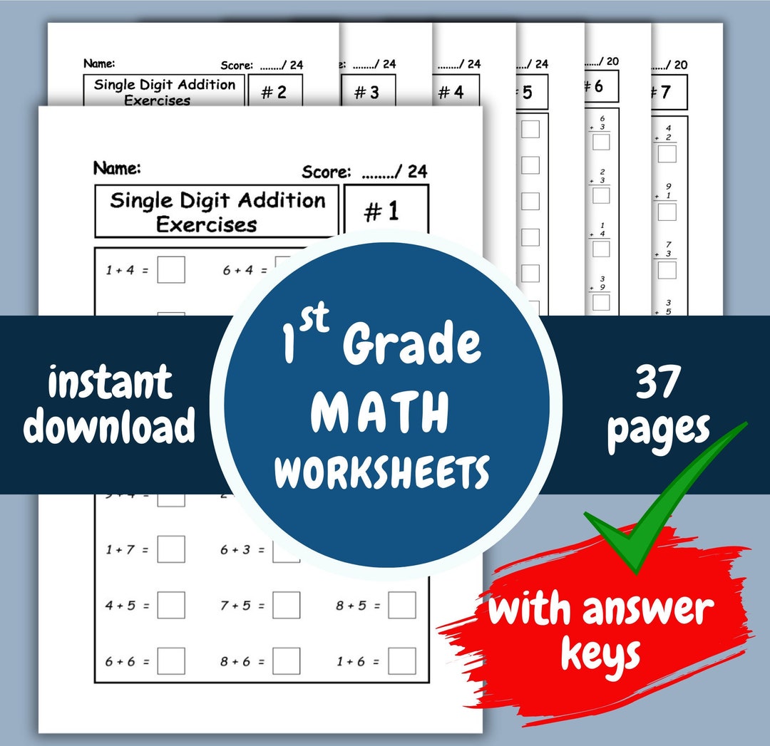 First Grade Math Worksheets for Kids, Single Digit Addition Subtraction ...