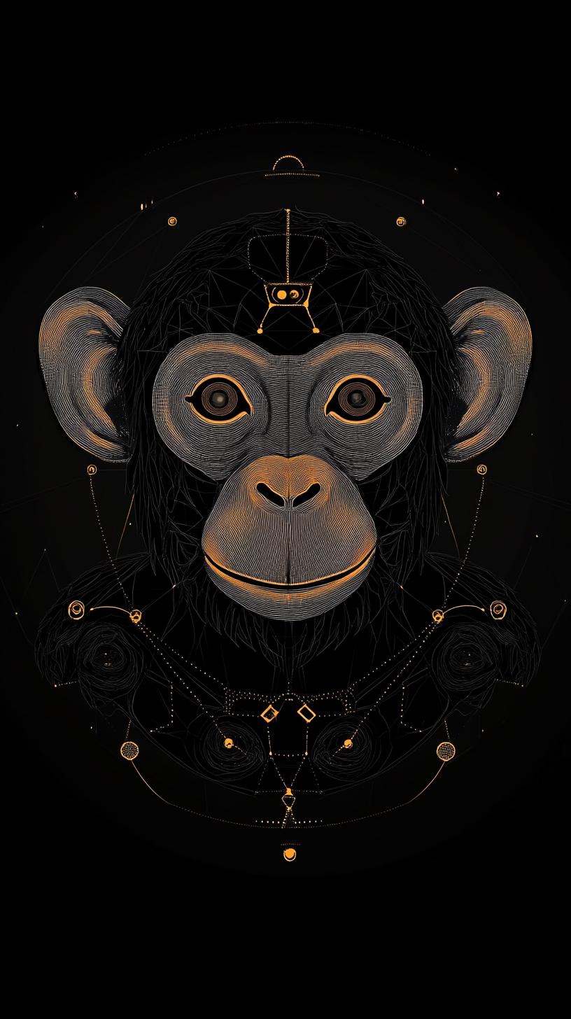Minimalist Abstract Monkey Art With Golden Neon Accents—modern ...