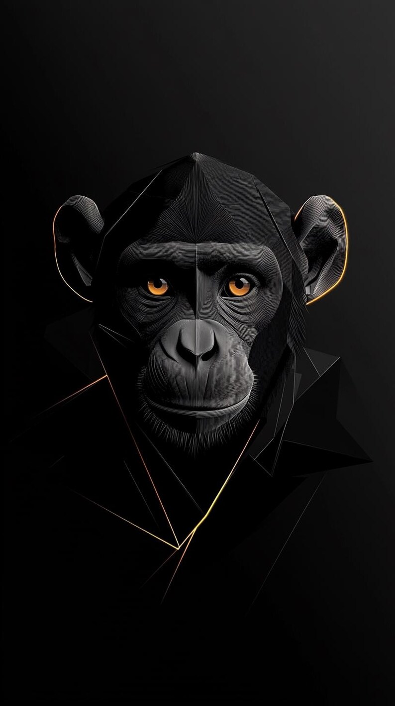 Minimalist Abstract Monkey Art With Golden Neon Accents—modern ...