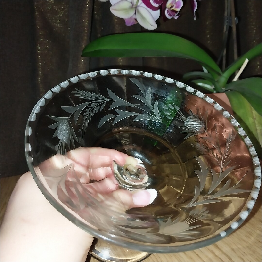 Vintage Etched Glass Candy Dish - Etsy