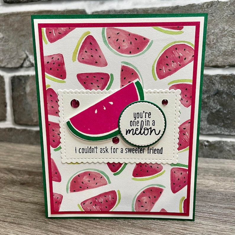 Watermelon Friendship Card Thank You Card Handmade Greeting Card Stampin up Cute Fruit One in a ...