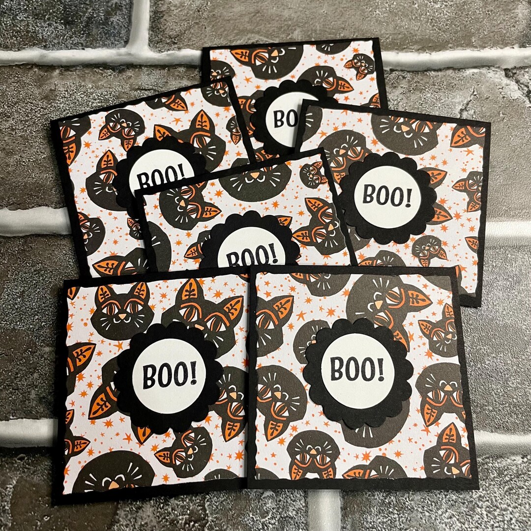 Black Cat Halloween Mini Note Cards, Set of 6 - Etsy