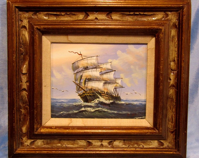VTG Original Oil Painting on Canvas CLIPPER SHIP in Seascape by K ...