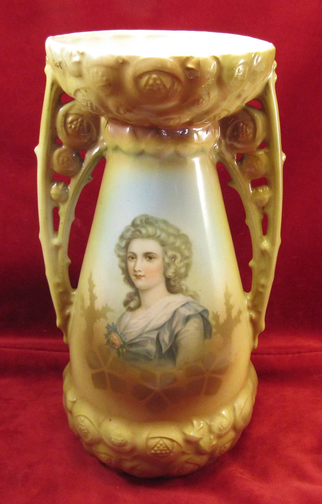 ATQ Austrian Queen Hortense Portrait Porcelain Vase Double Handled 1920 ...