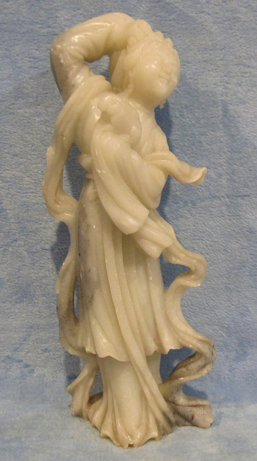 ATQ Early 20th Century Chinese Asian Hand Carved White Jade Maiden W ...