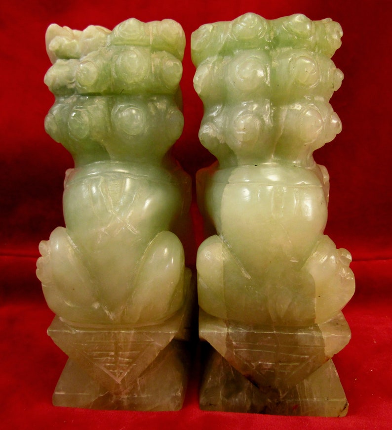 VTG 20th C. Pair of Chinese Carved Green Natural Jade Jadeite Foo Dogs ...