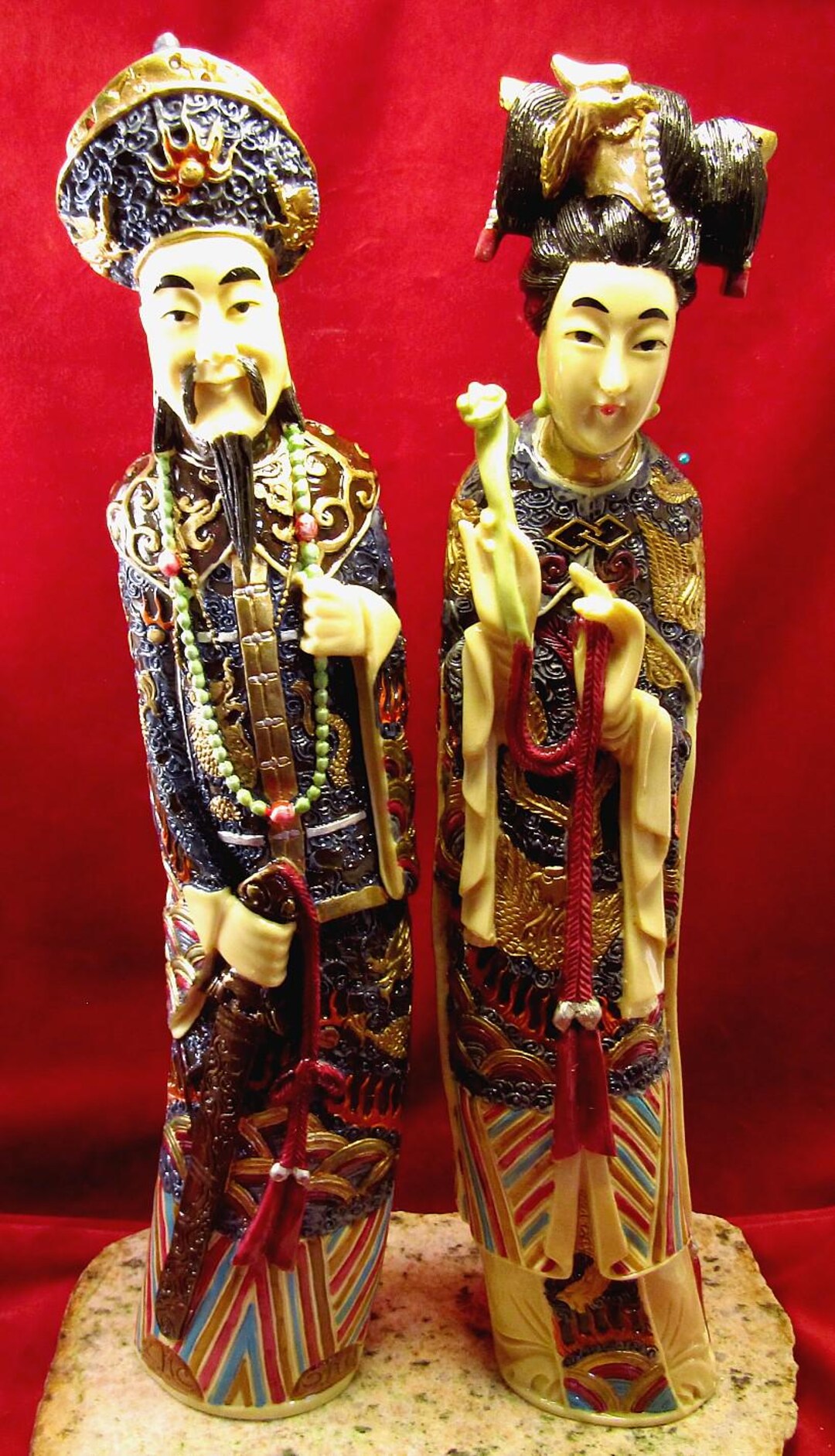 VTG 20th C. Pair of Chinese Emperor & Empress Statues Carved and ...