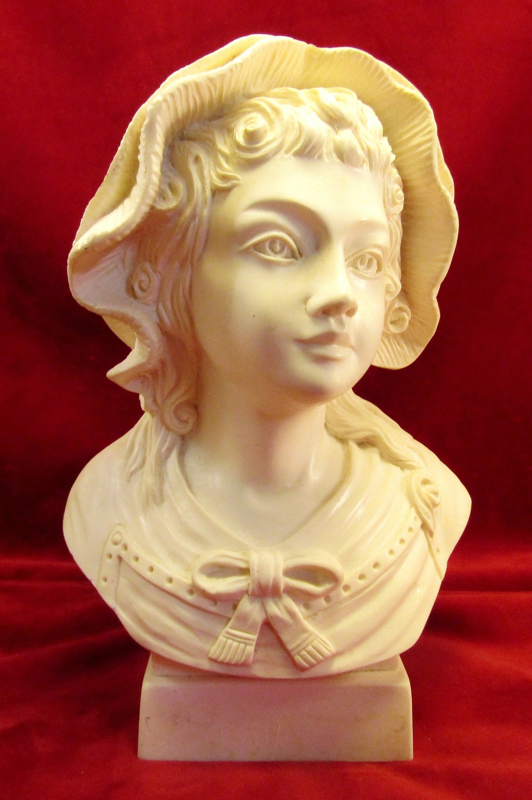 VTG French Victorian Style Young Lady W/bonnet Resin Pedestal Bust ...