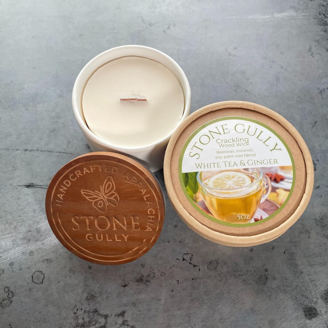 Customizable Wood Wick Beeswax Refillable Candle in Ceramic Crock With ...