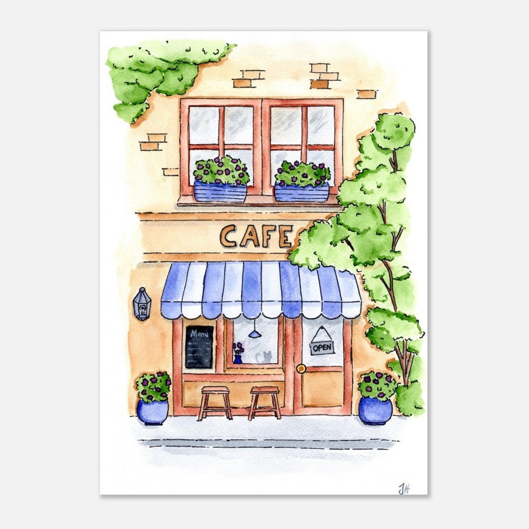Premium Poster A4 “café” Cafe Art Print Watercolor - Etsy
