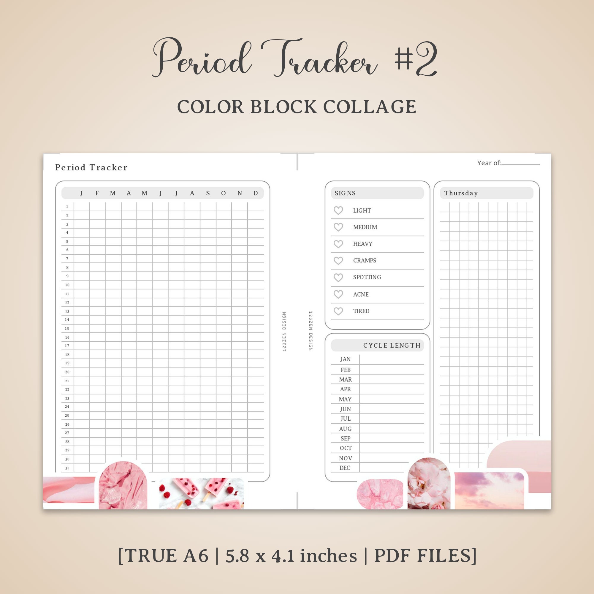 TRUE A6 SIZE Color Block Collage Blush Pink Period Tracker - Etsy