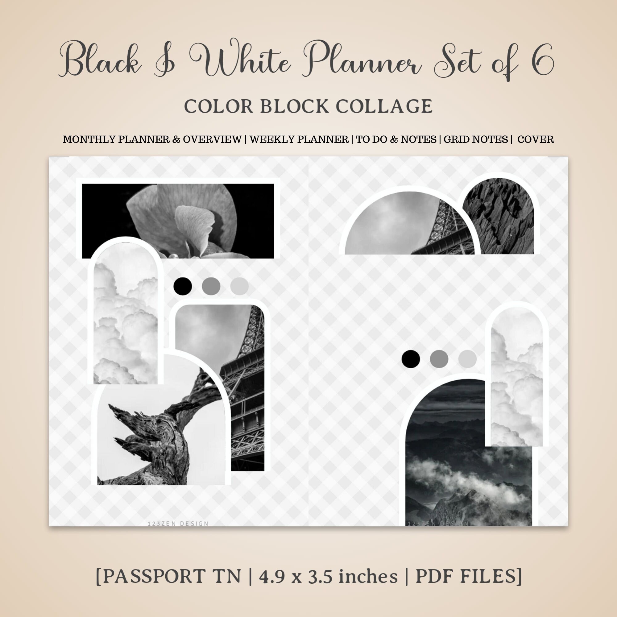 TN PASSPORT SIZE - Color Block Collage | Black and White Planner Set of ...