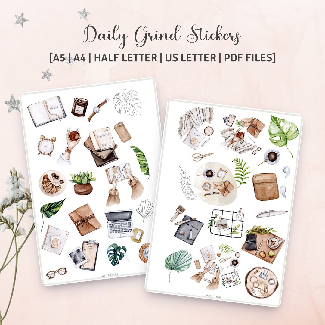 A5, A4, Half Letter and US Letter - Daily Grind Printable Sticker Set ...