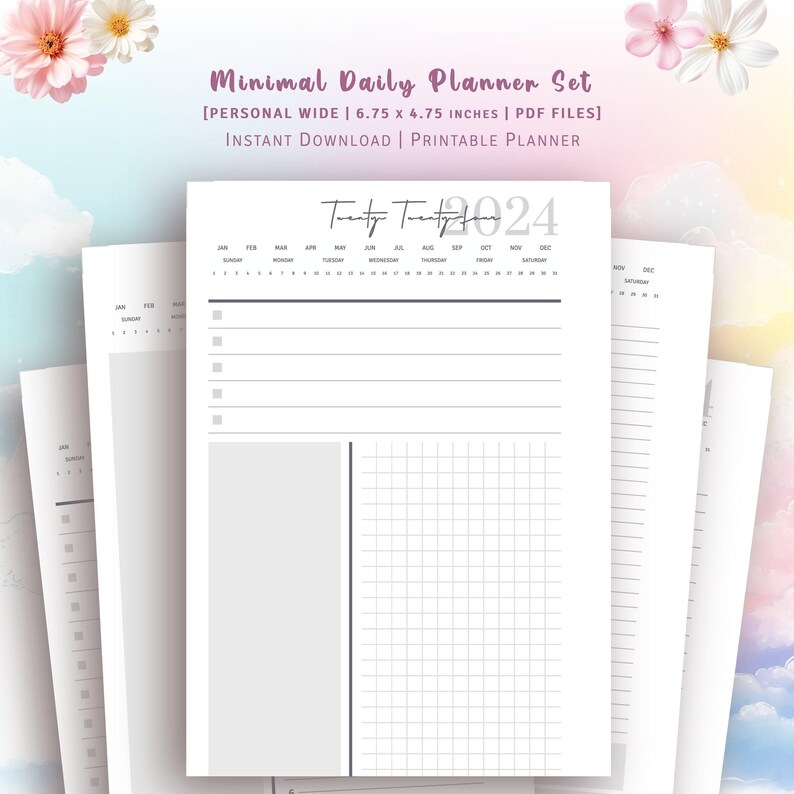 PERSONAL WIDE SIZE Minimal Daily Planner Set of 8 - Etsy