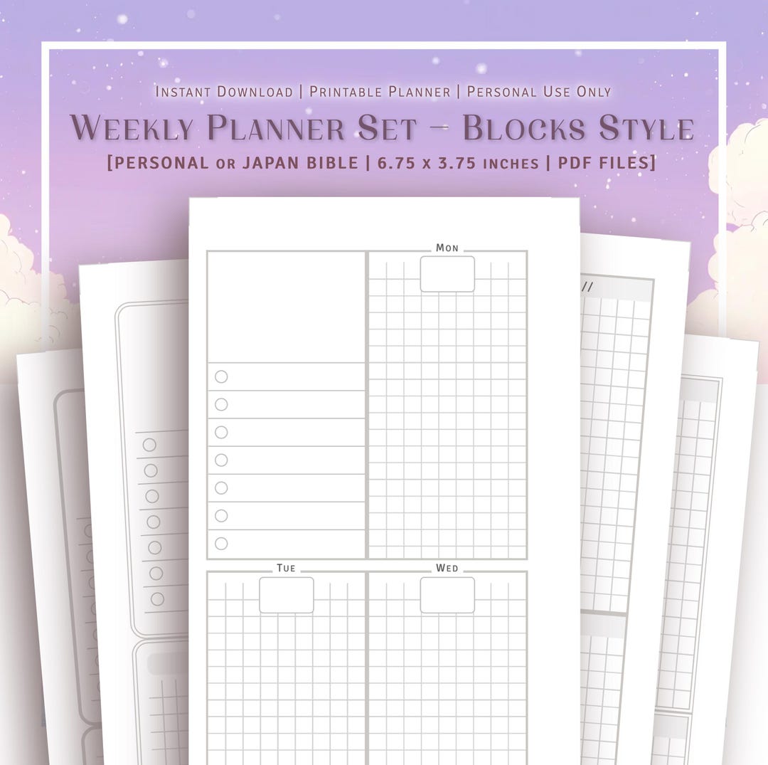 PERSONAL SIZE - Minimal Weekly Planner Set - Blocks Style - Etsy