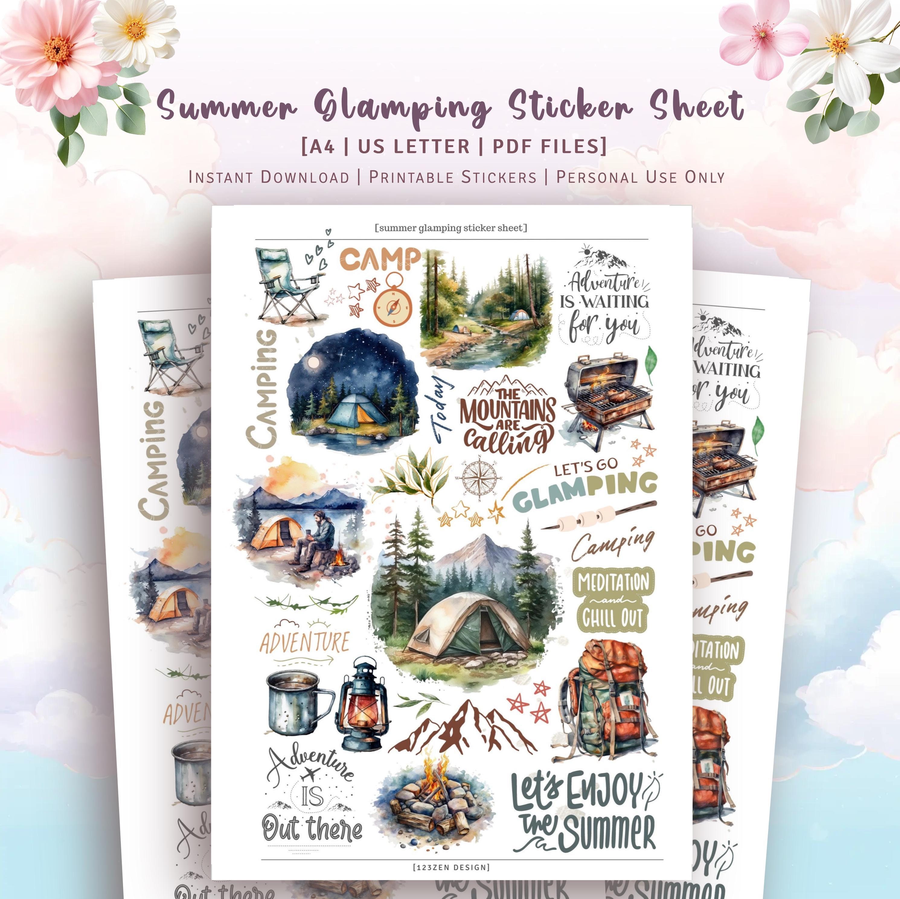 A4 and US Letter - Summer Glamping Printable Sticker Sheet - Etsy