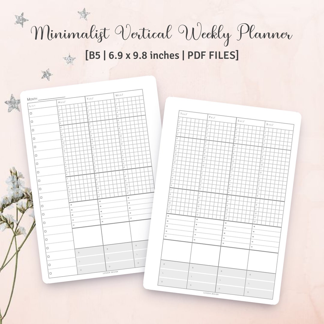 B5 SIZE - Minimalist Vertical Weekly Planner Set of 2 - Etsy