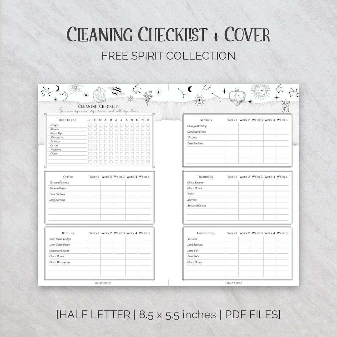 HALF LETTER SIZE - Free Spirit Collection | Cleaning Checklist Planner ...