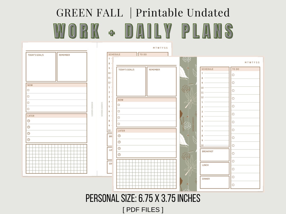 PERSONAL SIZE - Work + Daily Plans - Printable Planner Refill | Daily ...
