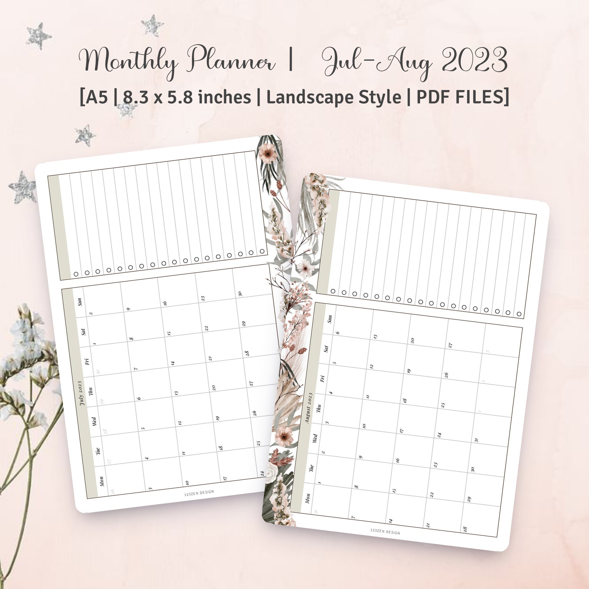 A5 SIZE Spring Garden Monthly Landscape Planner Set of 6 Mar 2023 to ...