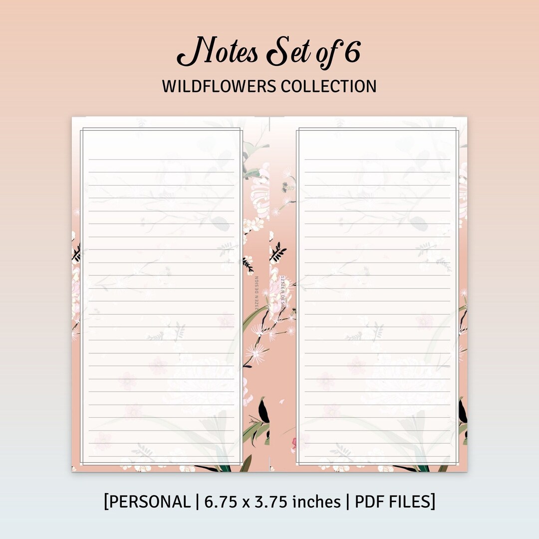 PERSONAL SIZE - Wildflowers Collection | Planner/journal Notes Set of 6 ...