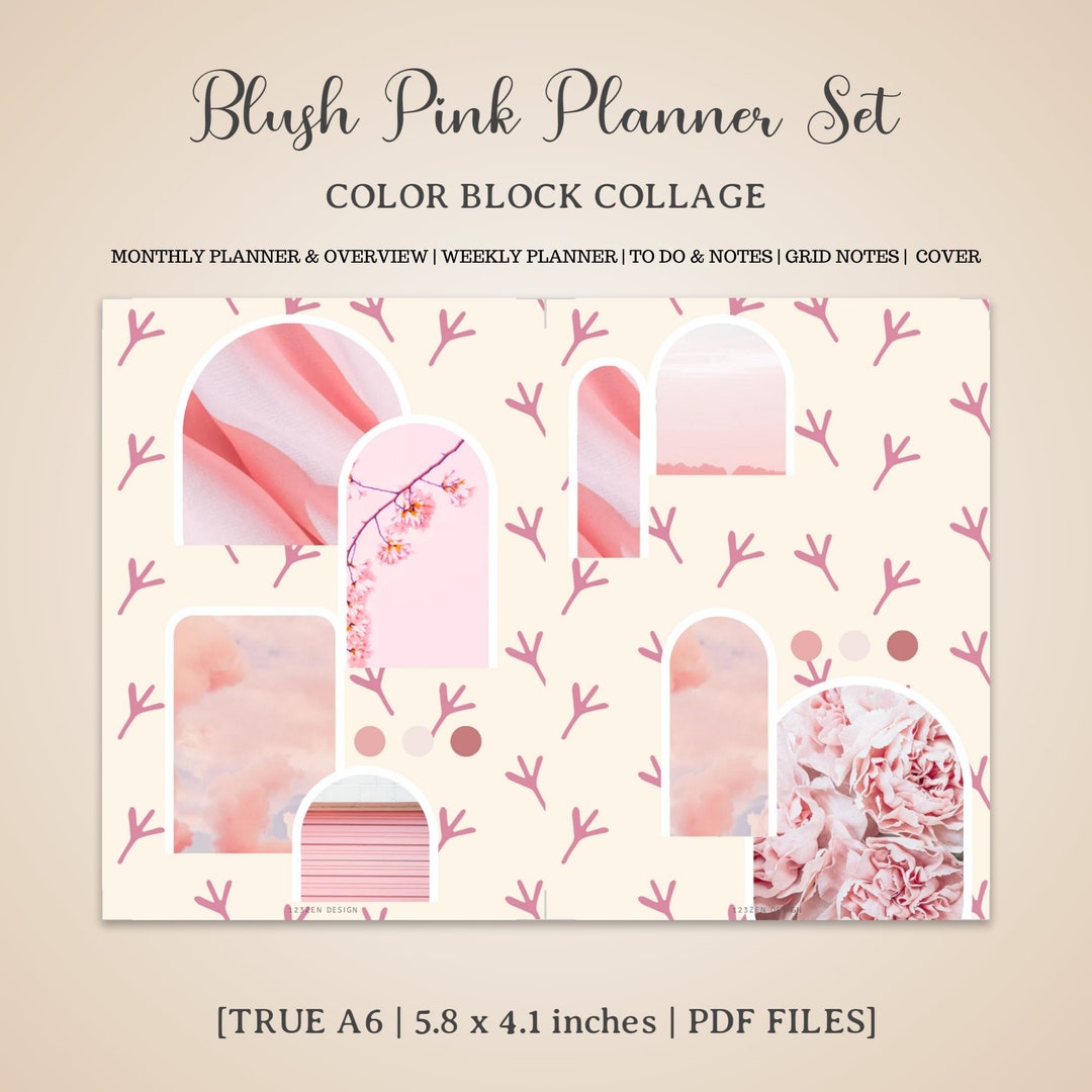TRUE A6 SIZE - Color Block Collage | Blush Pink Planner Set of 6 - Etsy