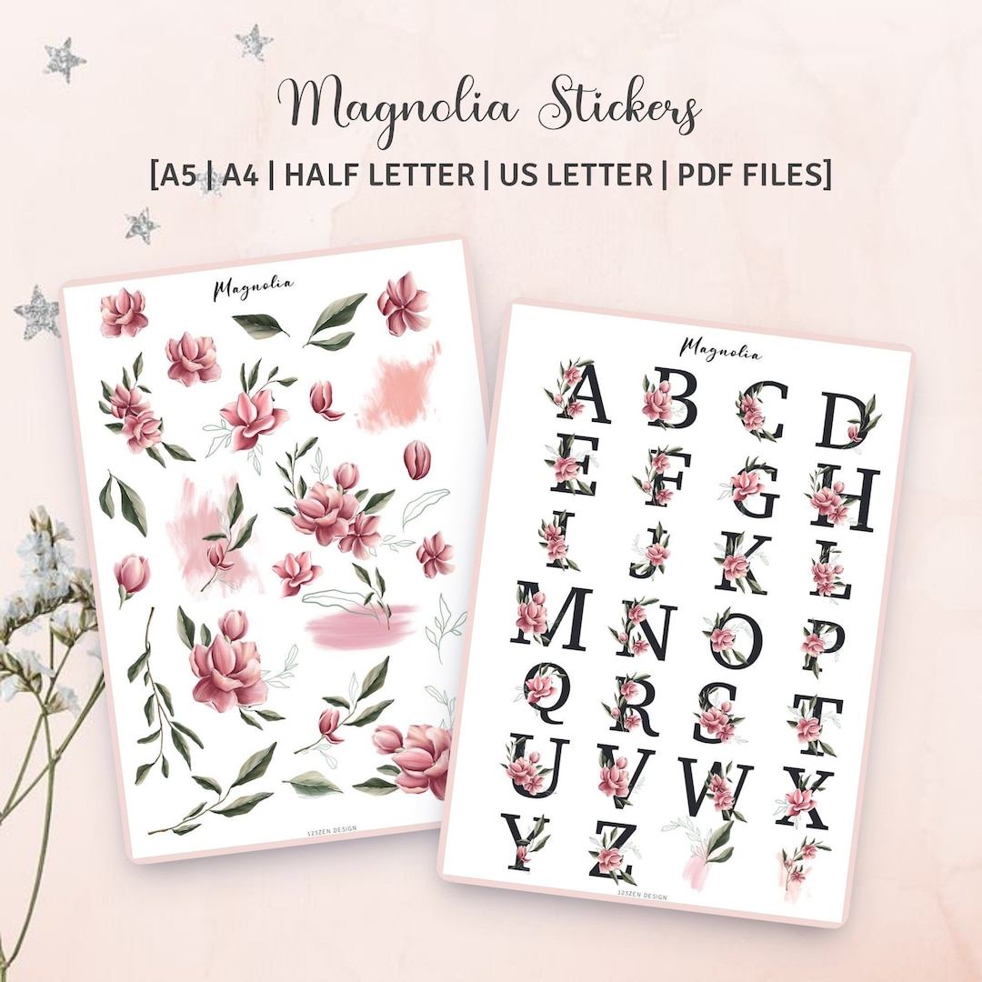 A5, A4, Half Letter and US Letter Magnolia Printable Sticker Set - Etsy