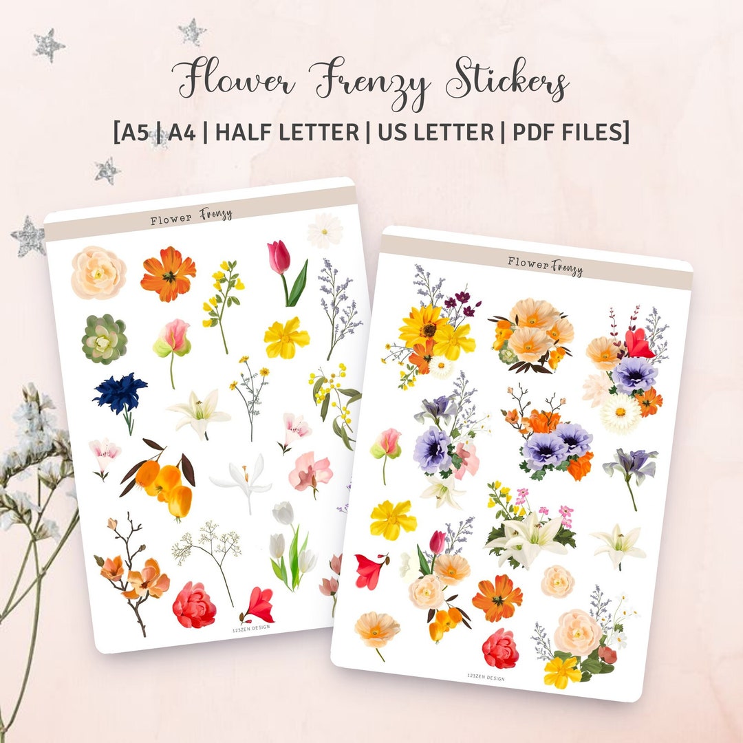 A5, A4, Half Letter, and US Letter - Flower Frenzy Printable Sticker ...