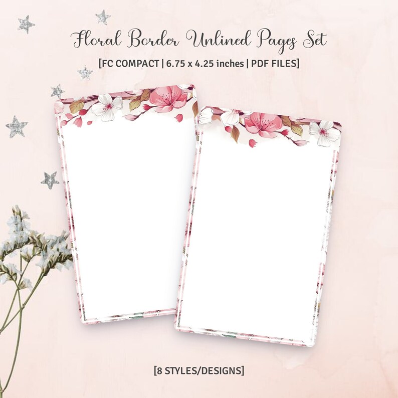 FC COMPACT Floral Border Unlined Pages Set of 8 - Etsy
