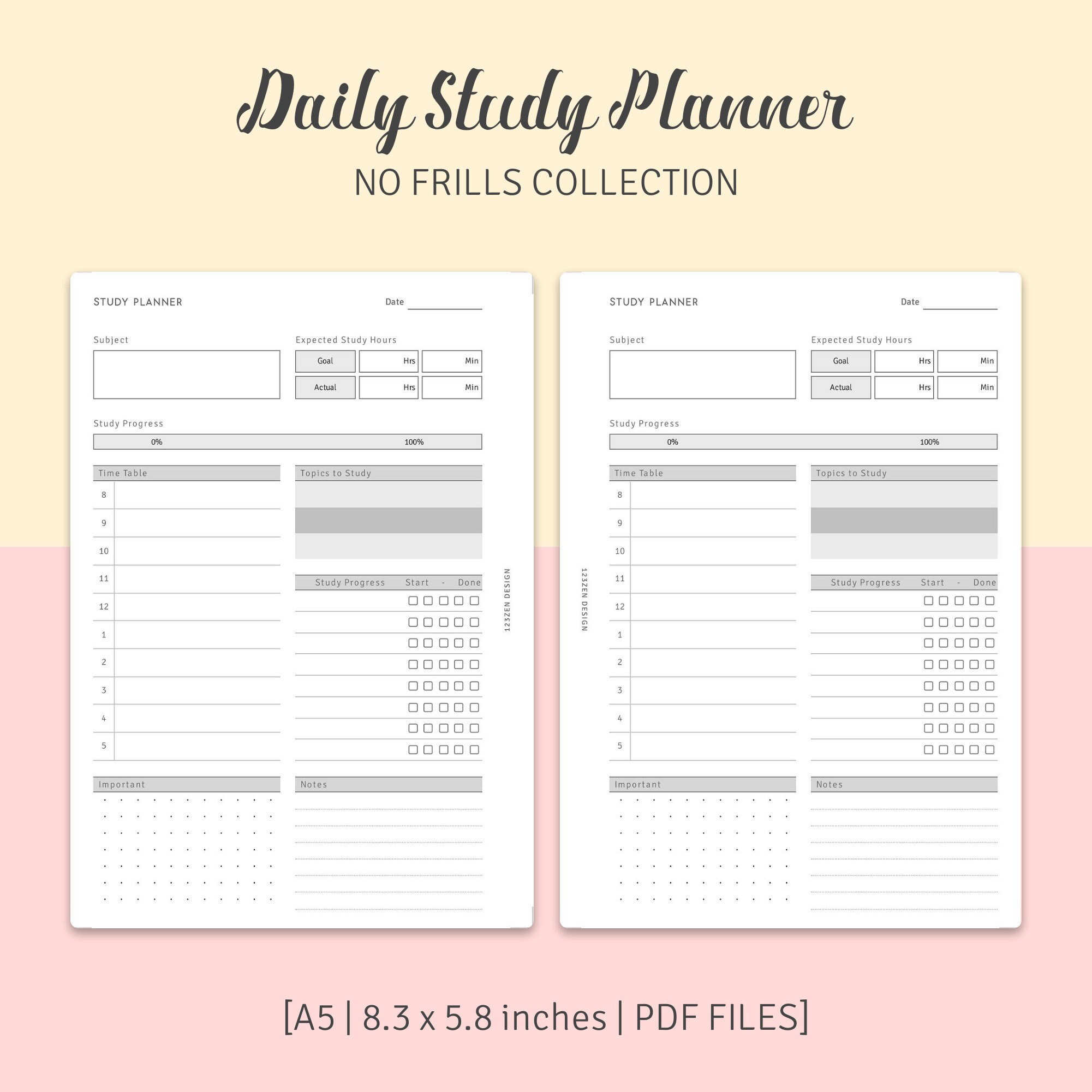 A5 SIZE - No Frills Collection | Study Planner Set of 8 - Etsy