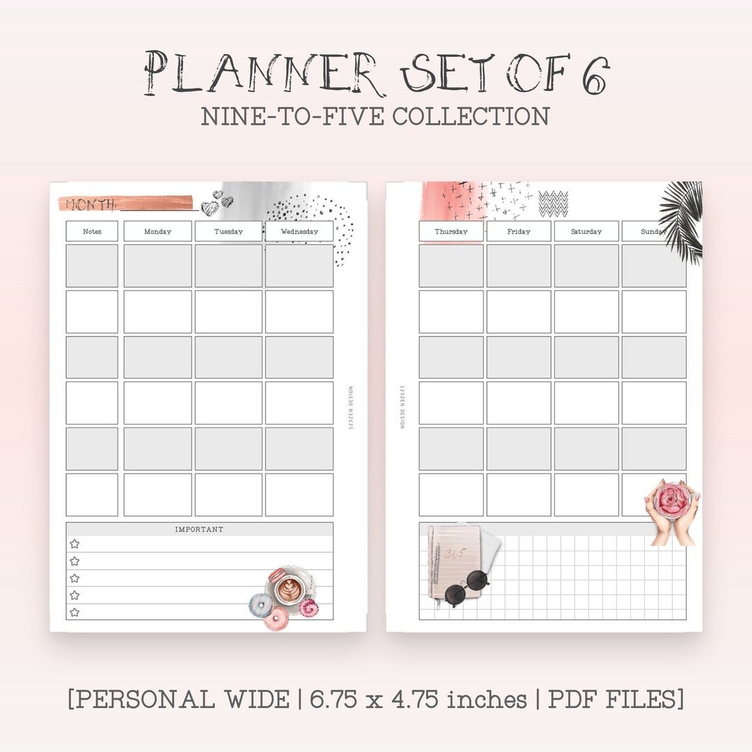 PERSONAL WIDE SIZE - Nine-to-five Collection | Monthly, Weekly, Daily ...