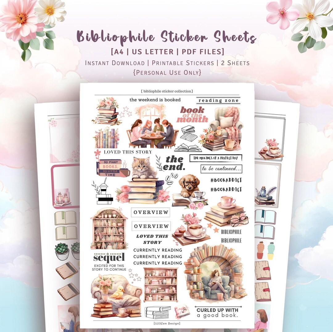 A4 and US Letter - Bibliophile Sticker Set - Etsy
