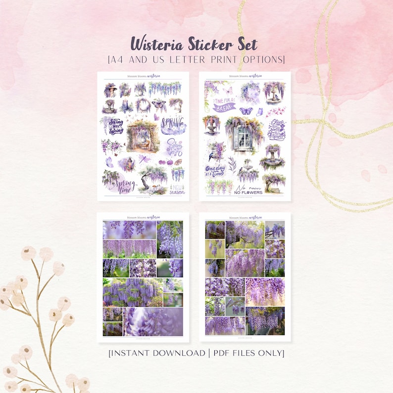 A4 and US LETTER - Wisteria Printable Sticker Set - Etsy