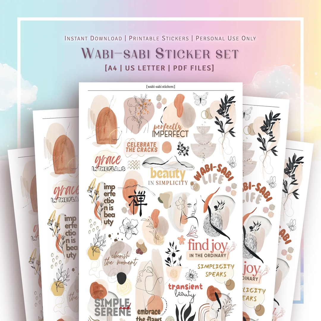 A4 and US Letter Wabi-sabi Printable Sticker Set - Etsy