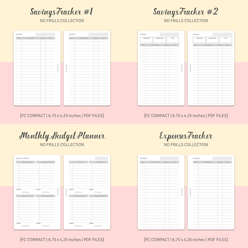 FC COMPACT No Frills Collection Finance Planner and Tracker Set of 12 ...