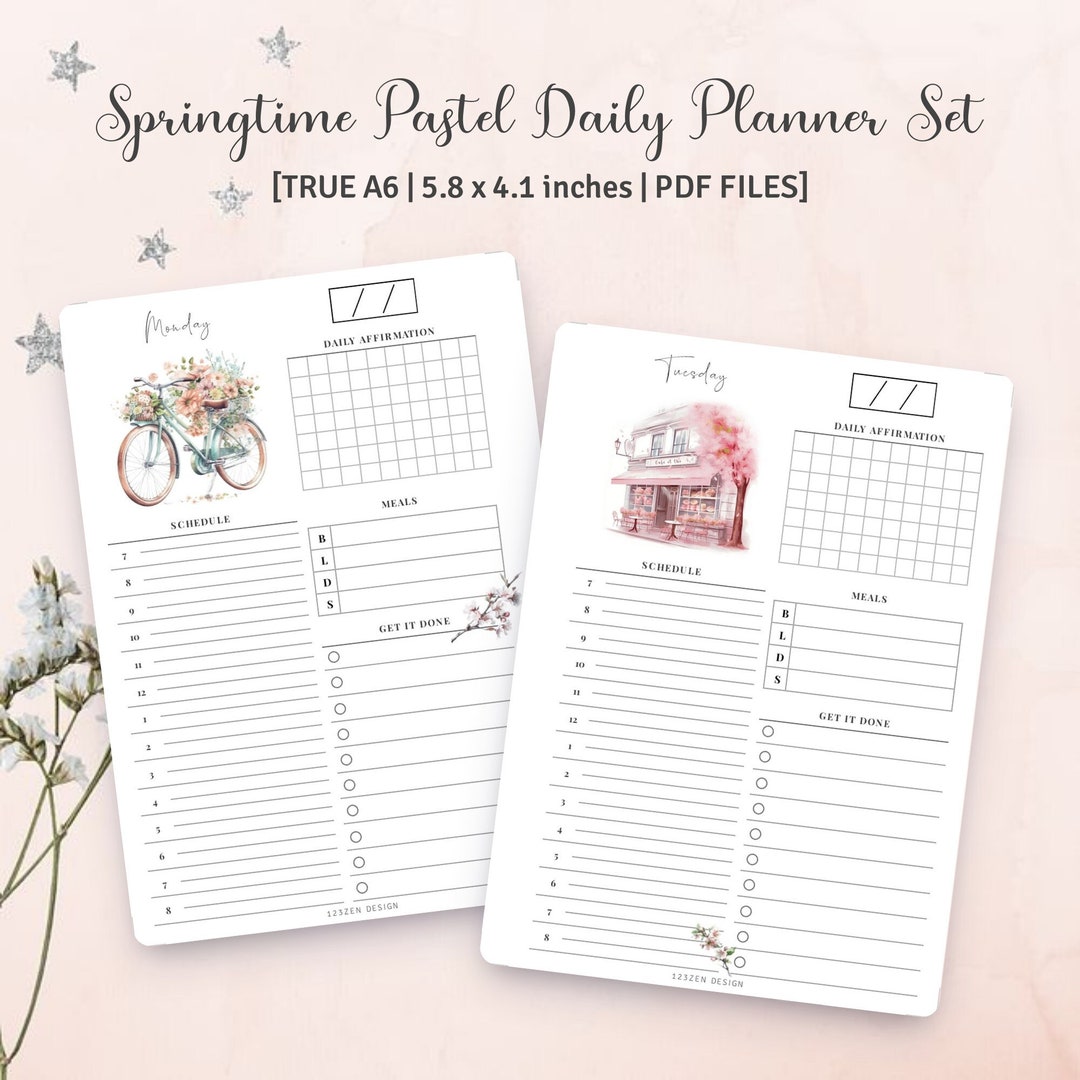 TRUE A6 SIZE - Springtime Pastel Daily Planner Set - Etsy