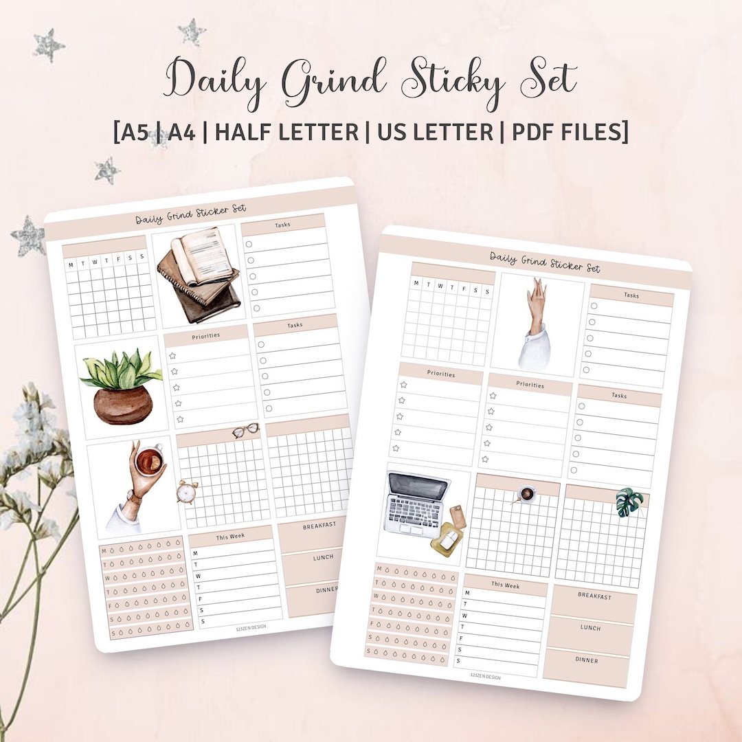 A5, A4, Half Letter and US Letter - Daily Grind Printable Sticky Set - Etsy