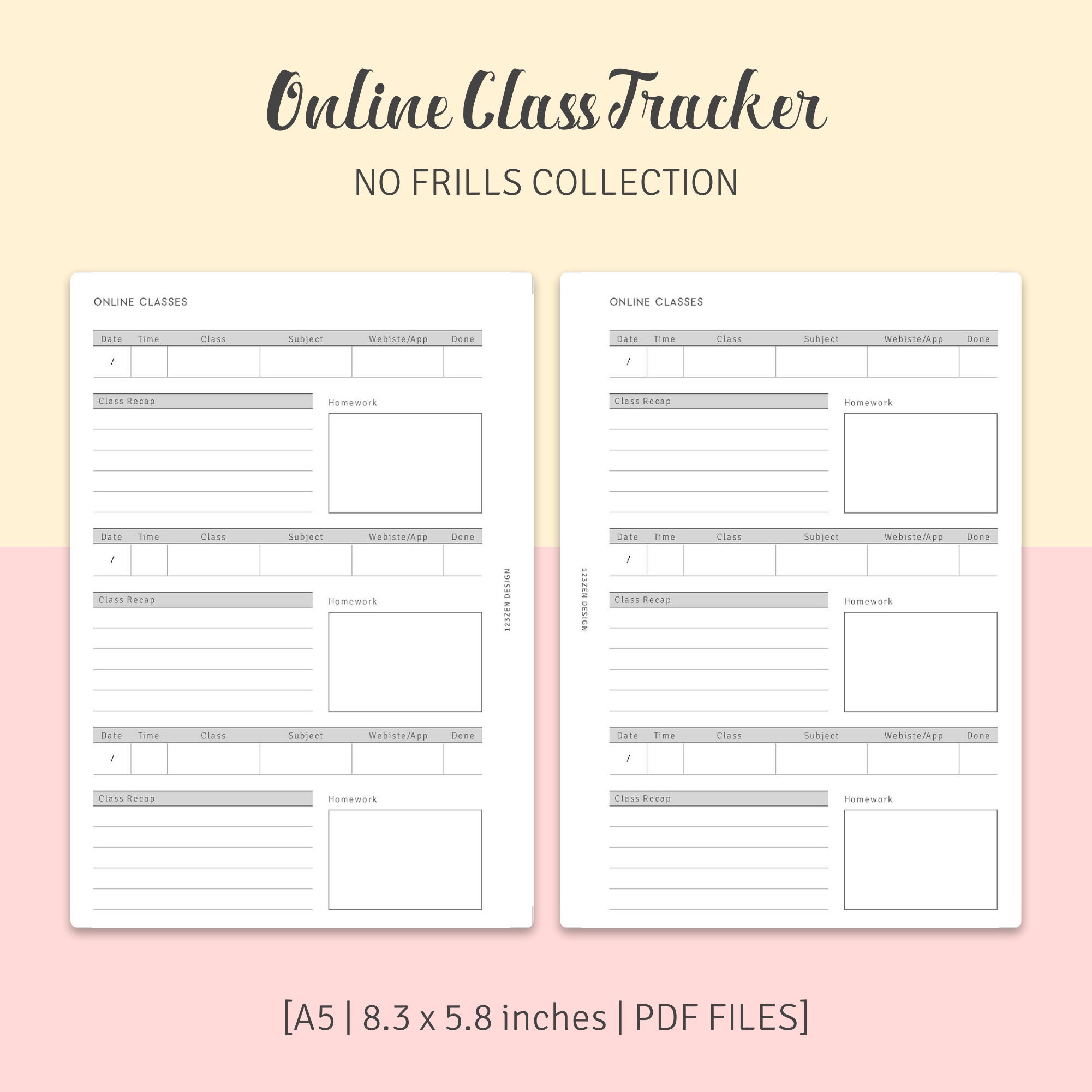 A5 SIZE No Frills Collection Study Planner Set of 8 - Etsy