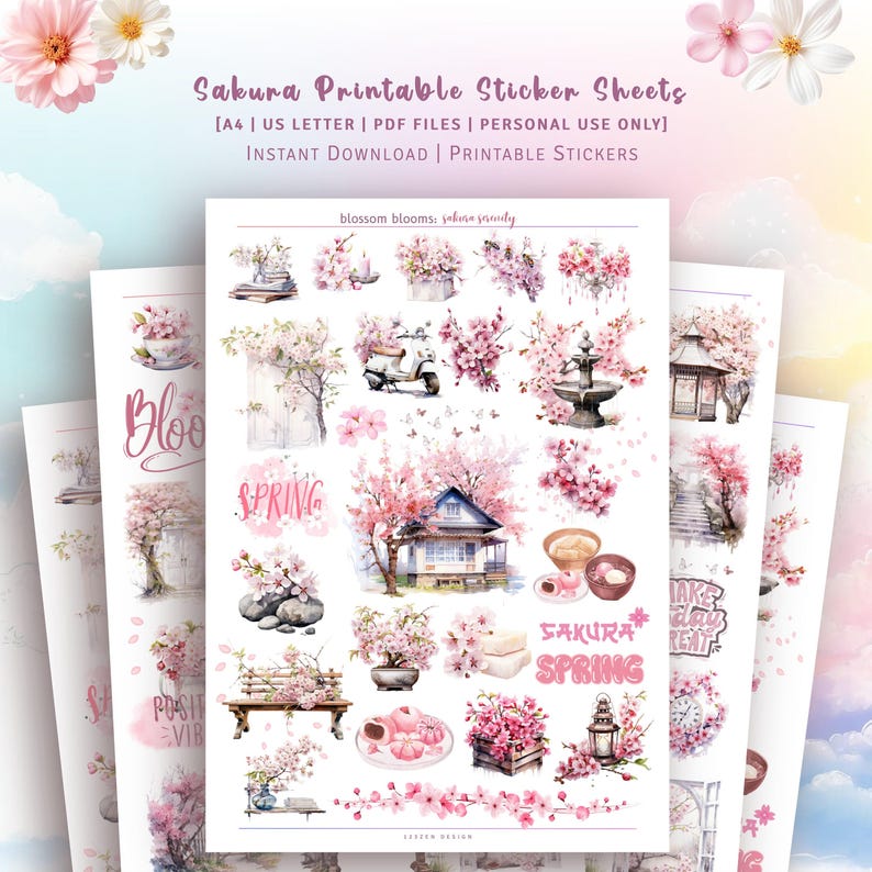 A4 and US Letter - Sakura Serenity Sticker Set - Etsy