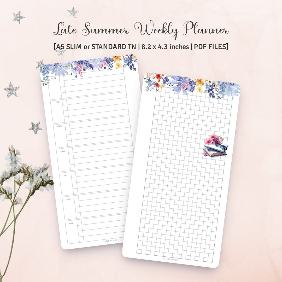 A5 SLIM SIZE - Late Summer Weekly Planner - Etsy